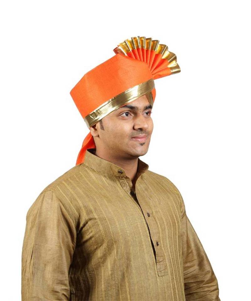 Buy eKolhapuri Solid Orange with Broad Plain Golden Border Polyester ...